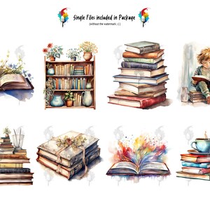 Watercolor Books Clipart Bundle, Book Lover and Reading Designs for ...