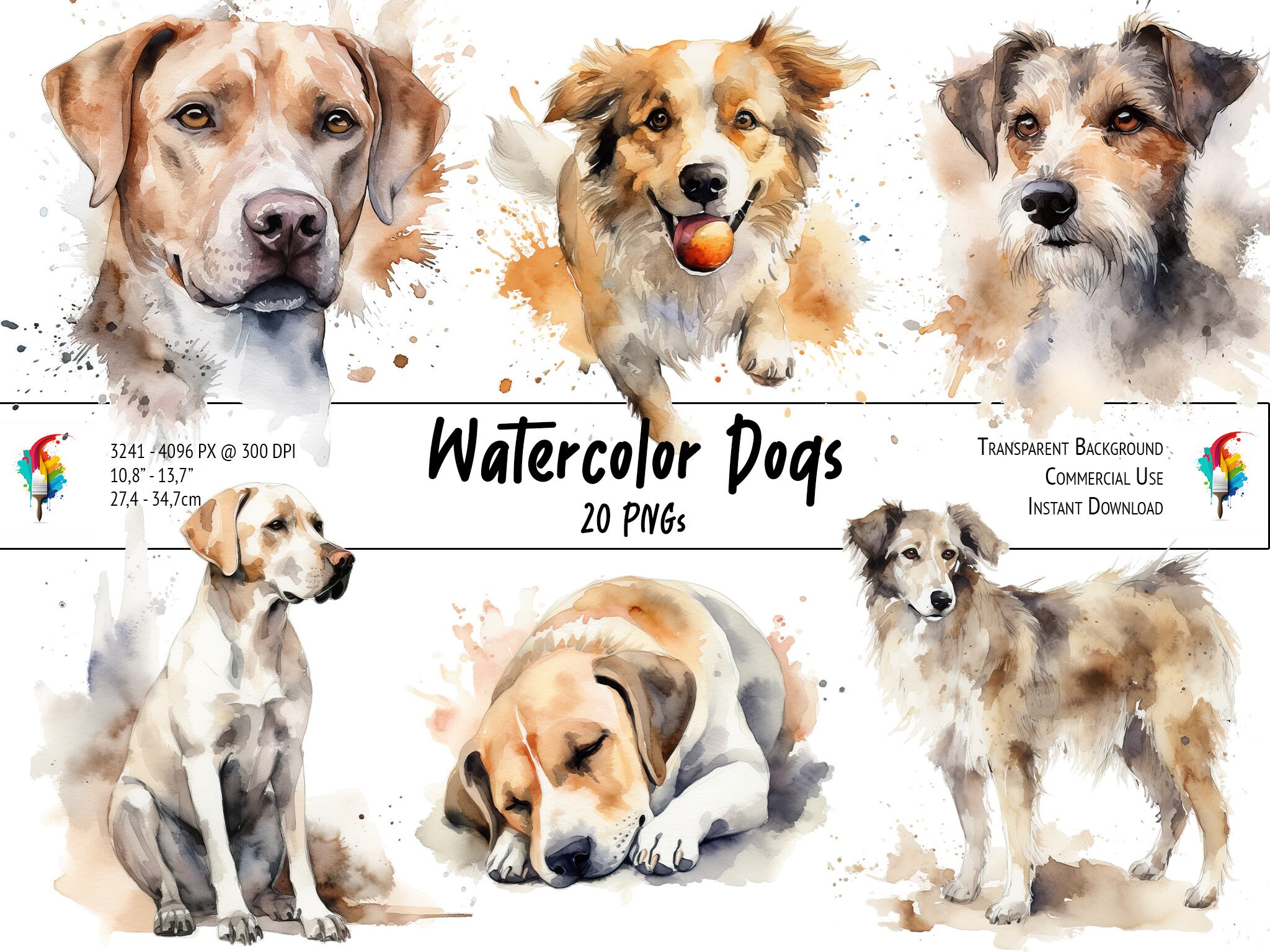 20 Watercolor Dog Cliparts Watercolor Clipart Bundle Dogs - Etsy