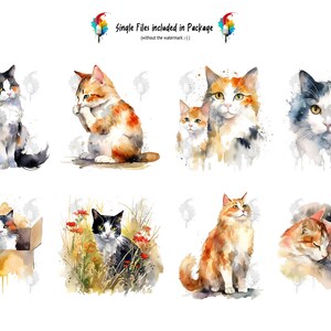 Whimsical Cats - 30 Watercolor Cat Cliparts Bundle, Feline Clipart ...