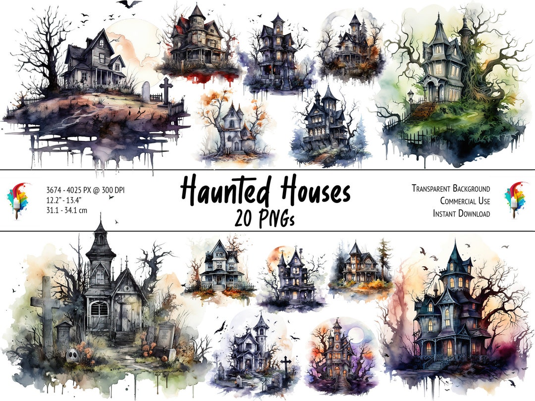 Haunted Houses Clipart Bundle, Halloween Clipart Bundle, Spooky ...