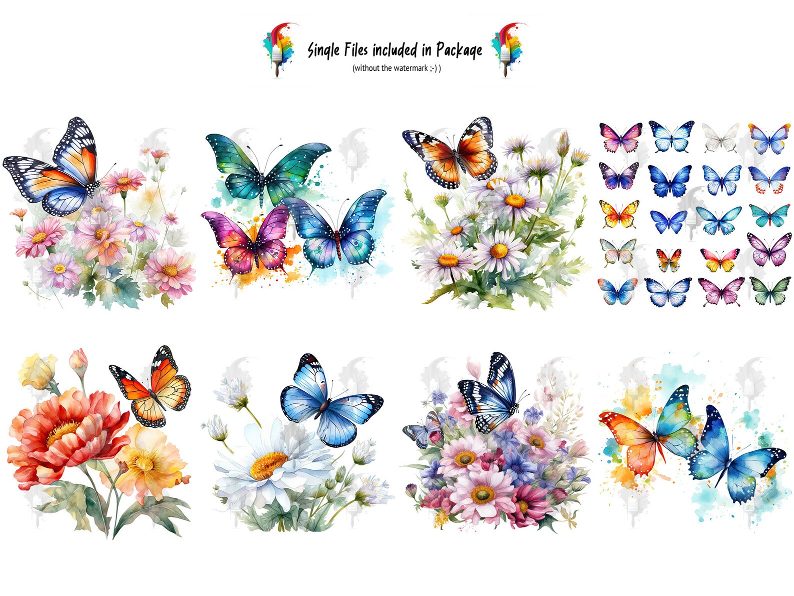 Butterfly Clipart Bundle, Butterflies PNG Bundle, Floral Clipart ...