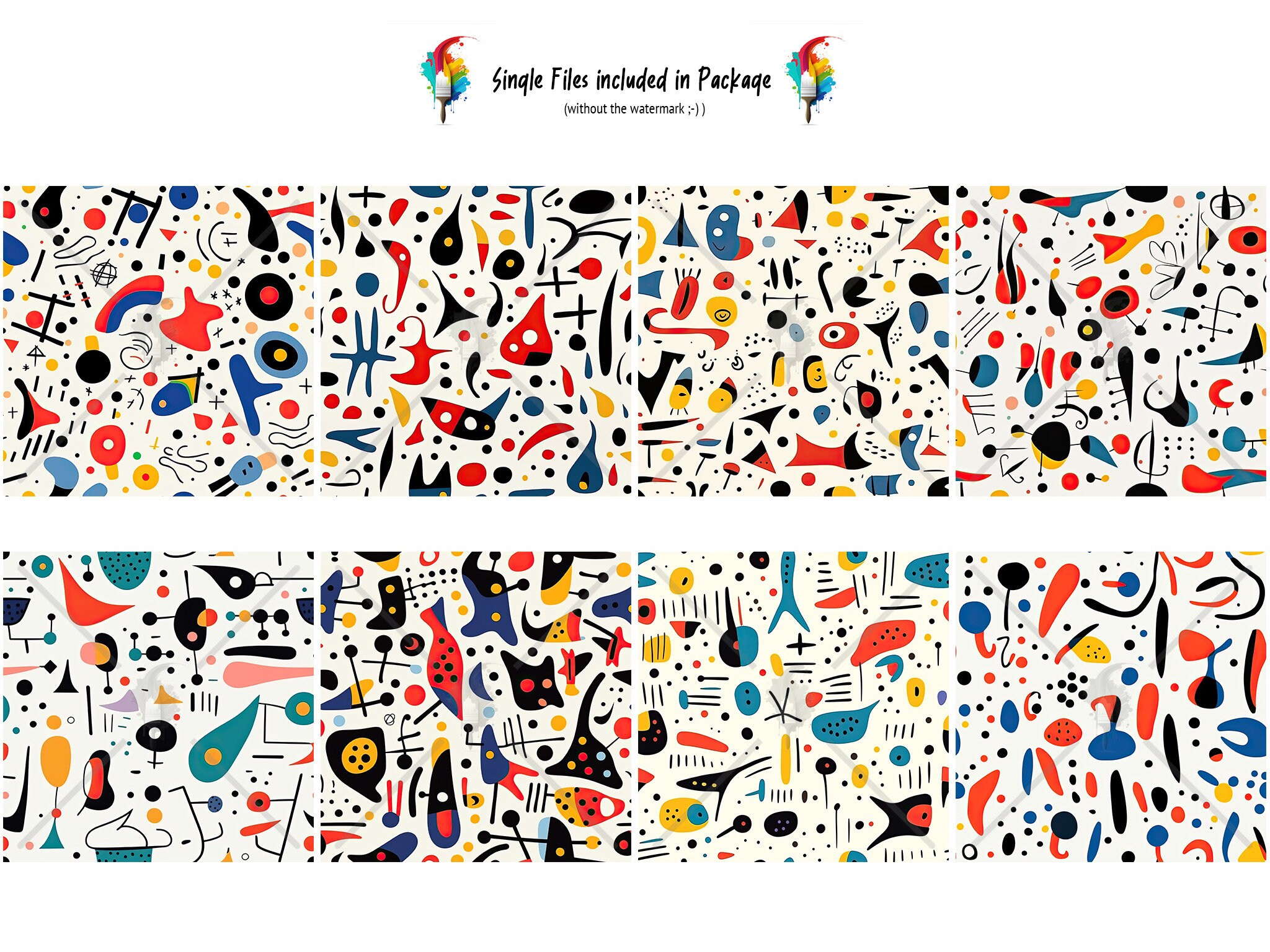 Miró Digital Paper Bundle, Seamless Patterns in the Style of Joan Miró ...