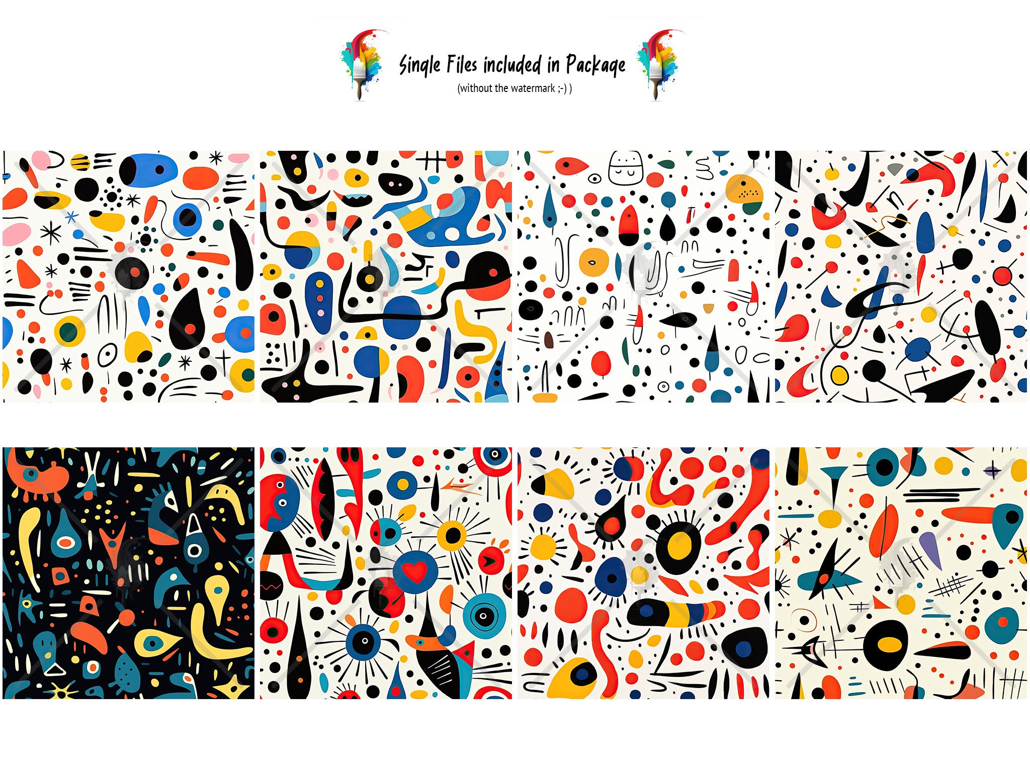 Miró Digital Paper Bundle, Seamless Patterns in the Style of Joan Miró ...