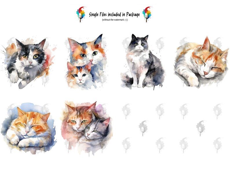 Whimsical Cats 30 Watercolor Cat Cliparts Bundle Feline - Etsy