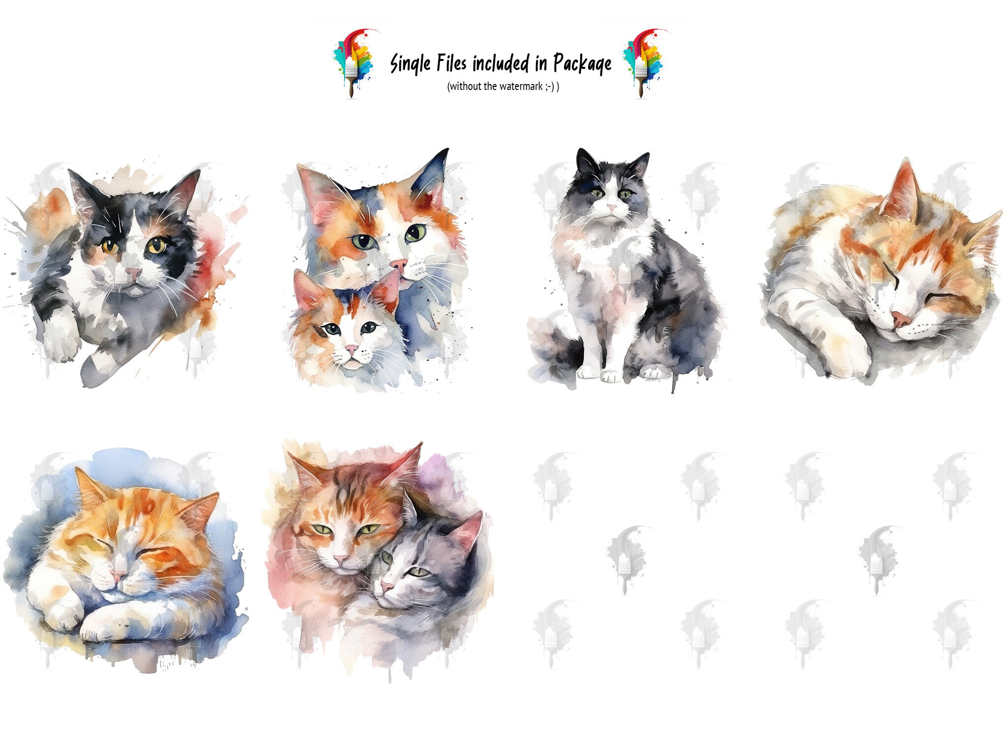 Whimsical Cats 30 Watercolor Cat Cliparts Bundle, Feline Clipart ...