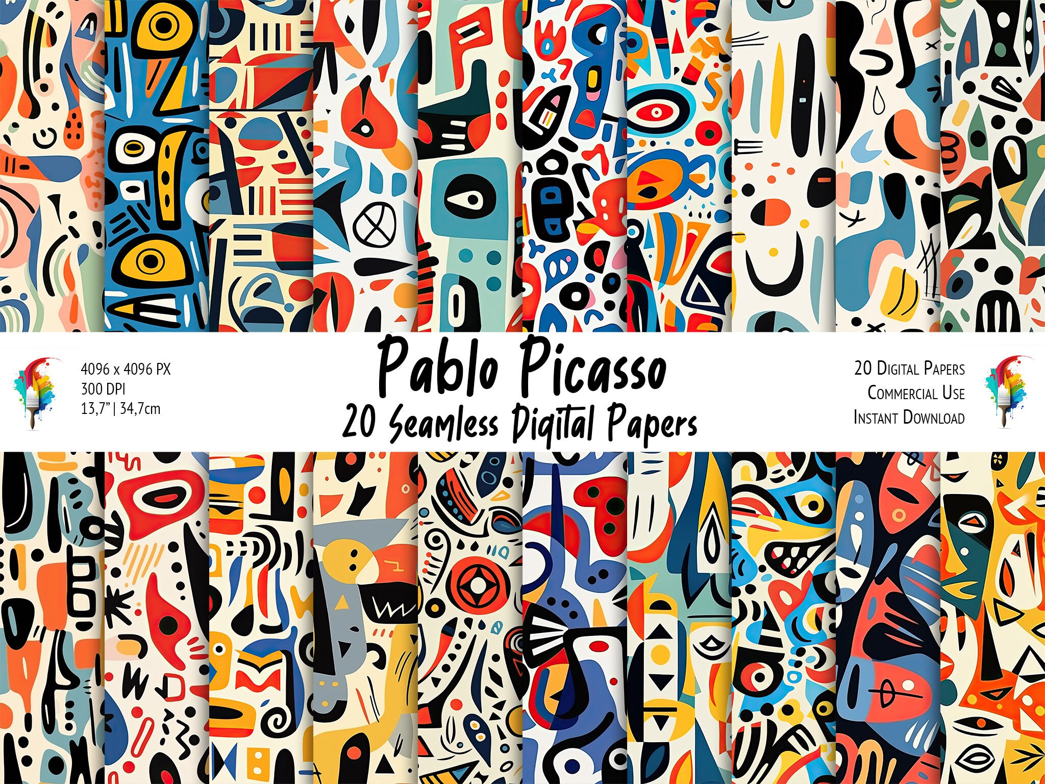 Picasso Digital Paper Bundle, Seamless Patterns in the Style of Pablo ...