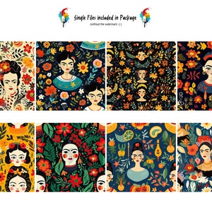 Frida Kahlo Digital Paper Bundle, Seamless Patterns in the Style of ...