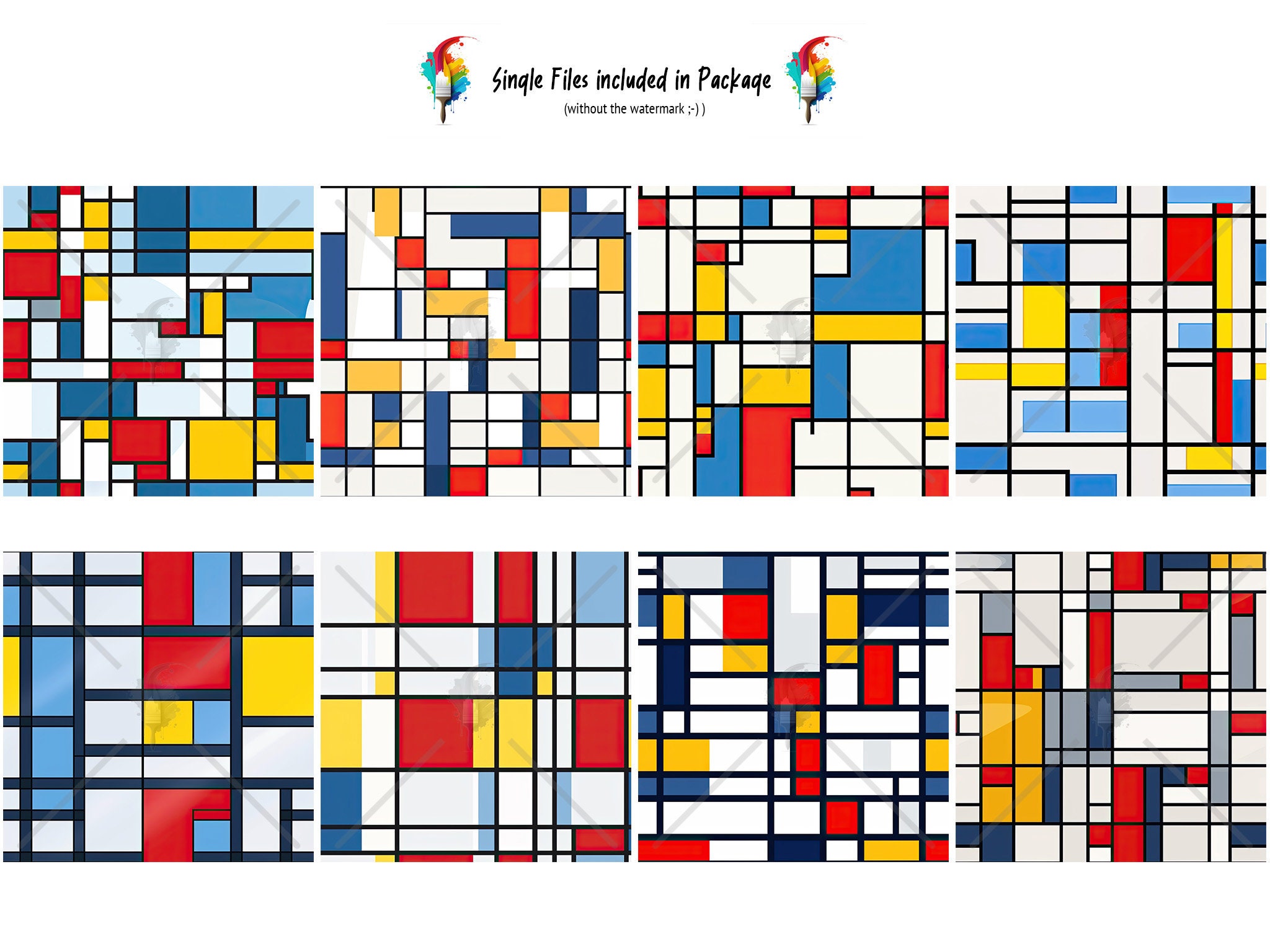 Piet Mondrian Digital Paper Bundle, Seamless Patterns in the Style of ...