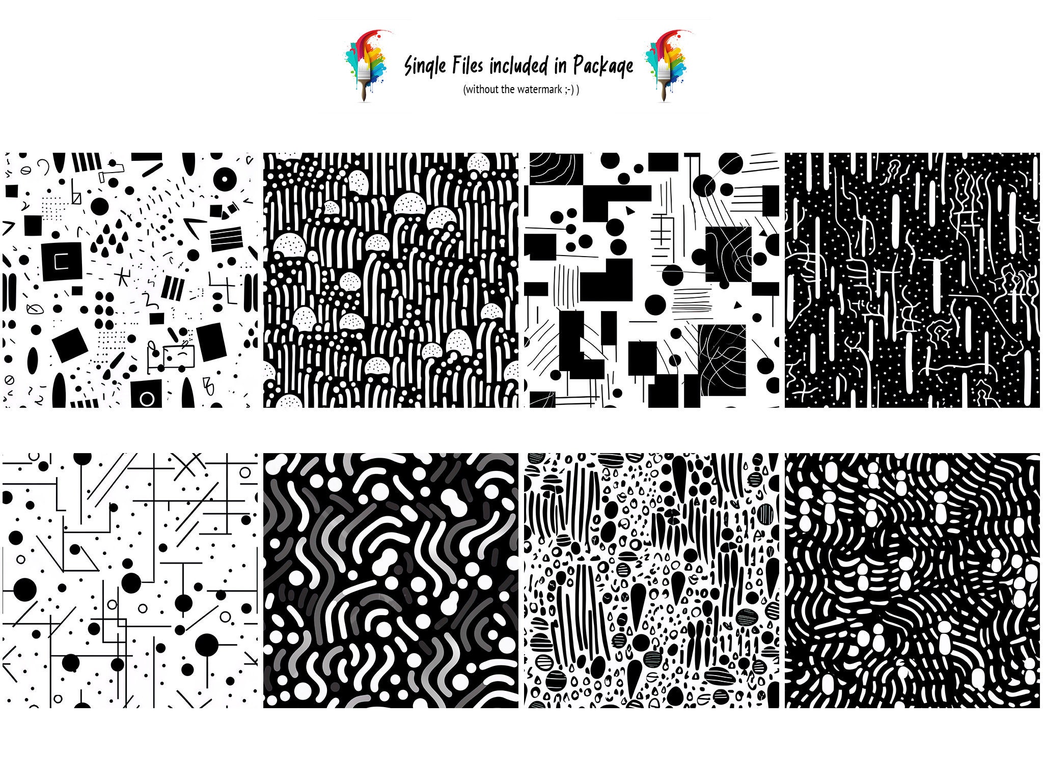 Seamless Black and White Doodle Patterns, Geometric Patterns for ...