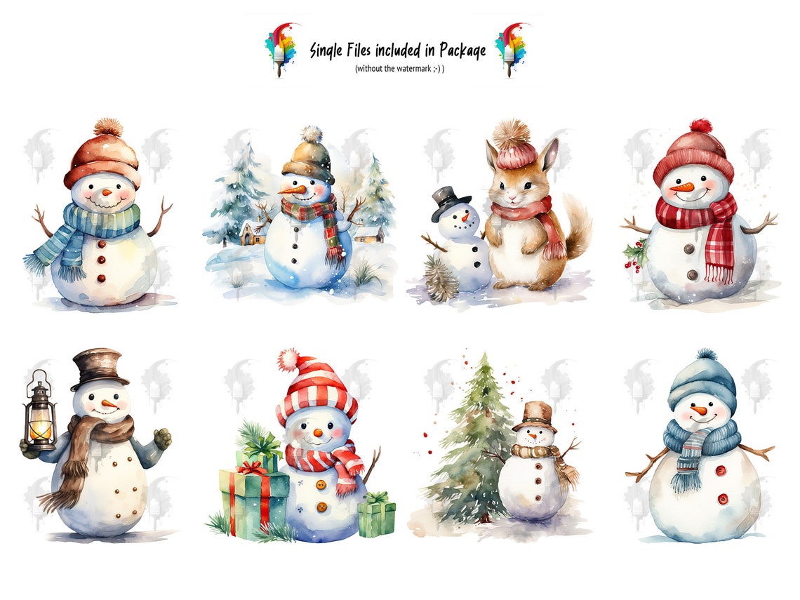 Cute Snowmen Clipart Bundle Watercolor Snowman Graphics for - Etsy