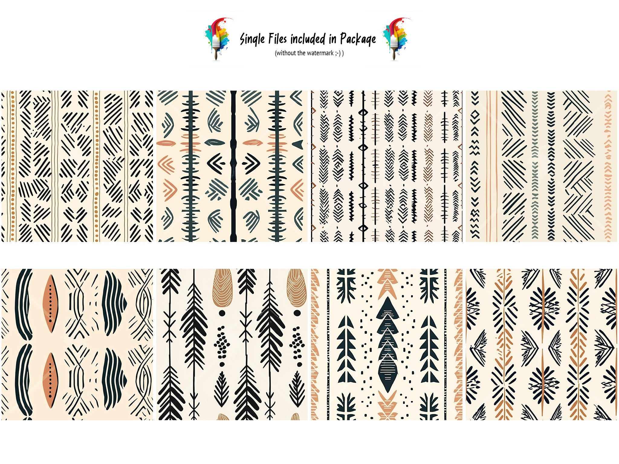 20 Boho Digital Papers, Seamless Boho Line Patterns, Scrapbook Paper ...