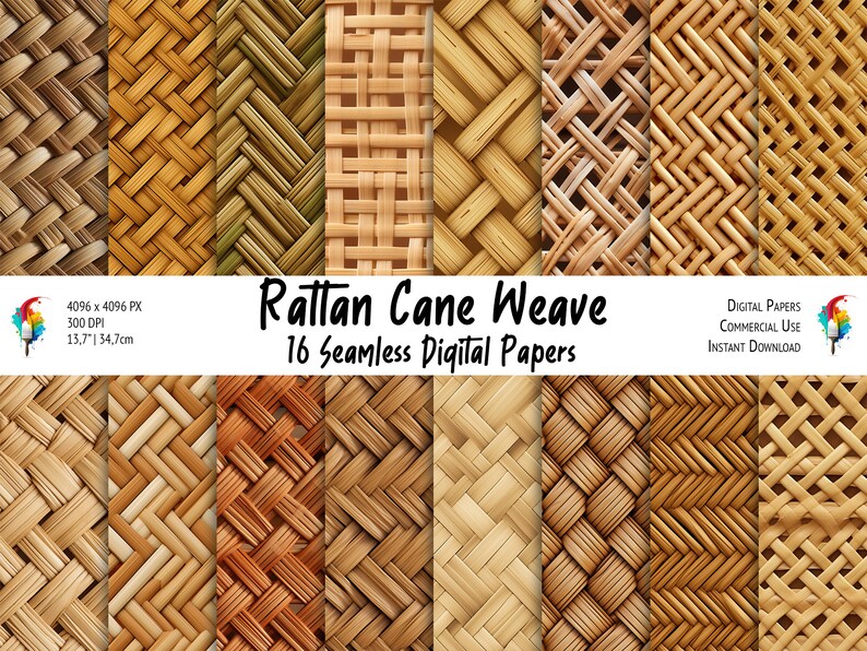 Seamless Rattan Cane Weave Digital Paper Bundle, Wicker Weave Seamless ...