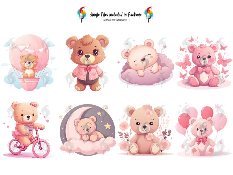 Baby Girl Teddy Bears Clipart Bundle for Printing and Sublimation ...