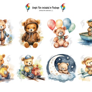 Watercolor Teddy Bear Clipart Bundle, Baby Clipart, Baby Shower ...