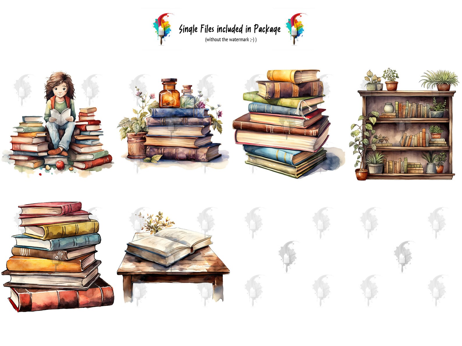 Watercolor Books Clipart Bundle, Book Lover and Reading Designs for ...