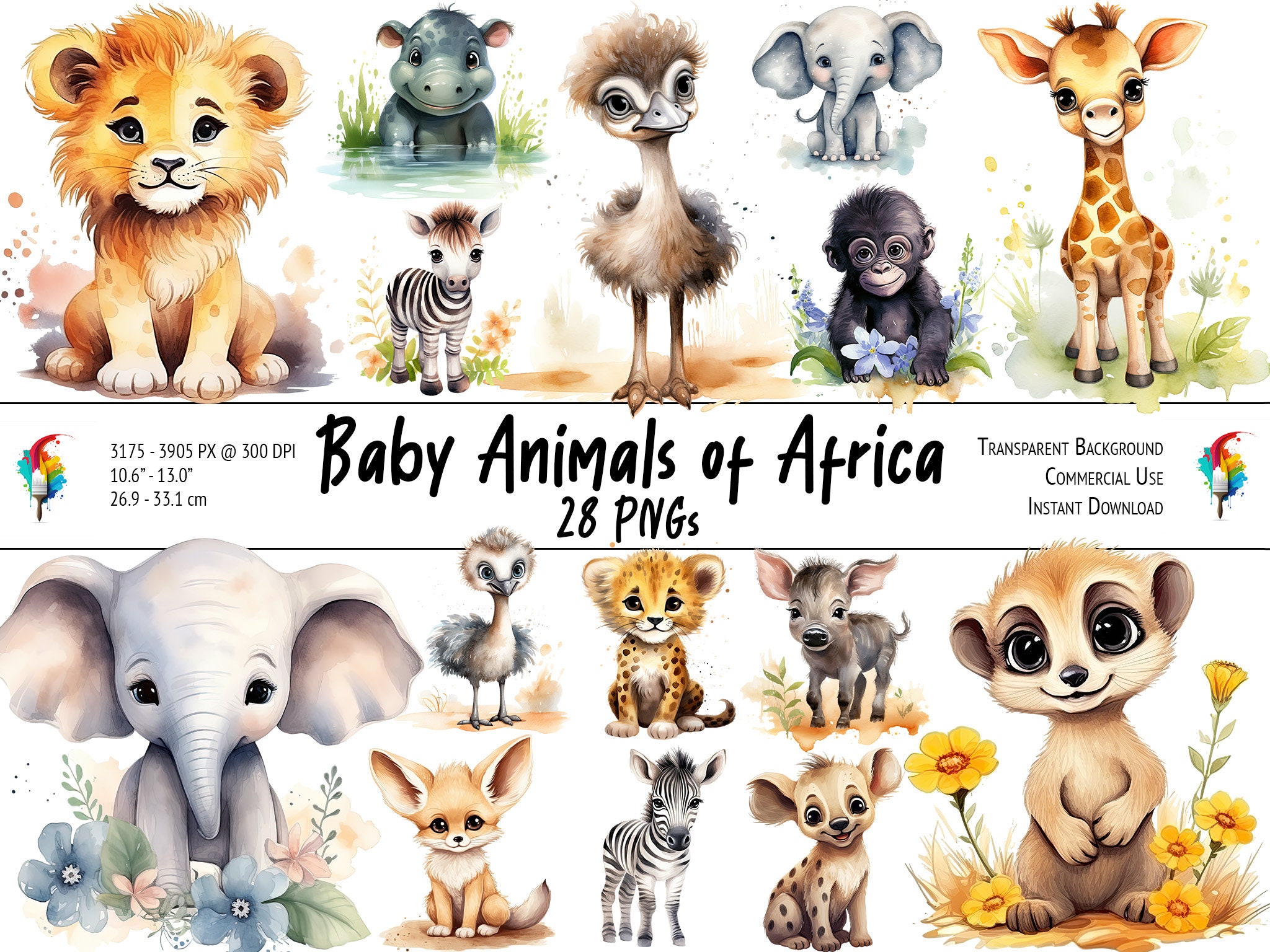 28 Baby Animals of Africa Clipart Bundle, Baby Safari Animals Clipart ...
