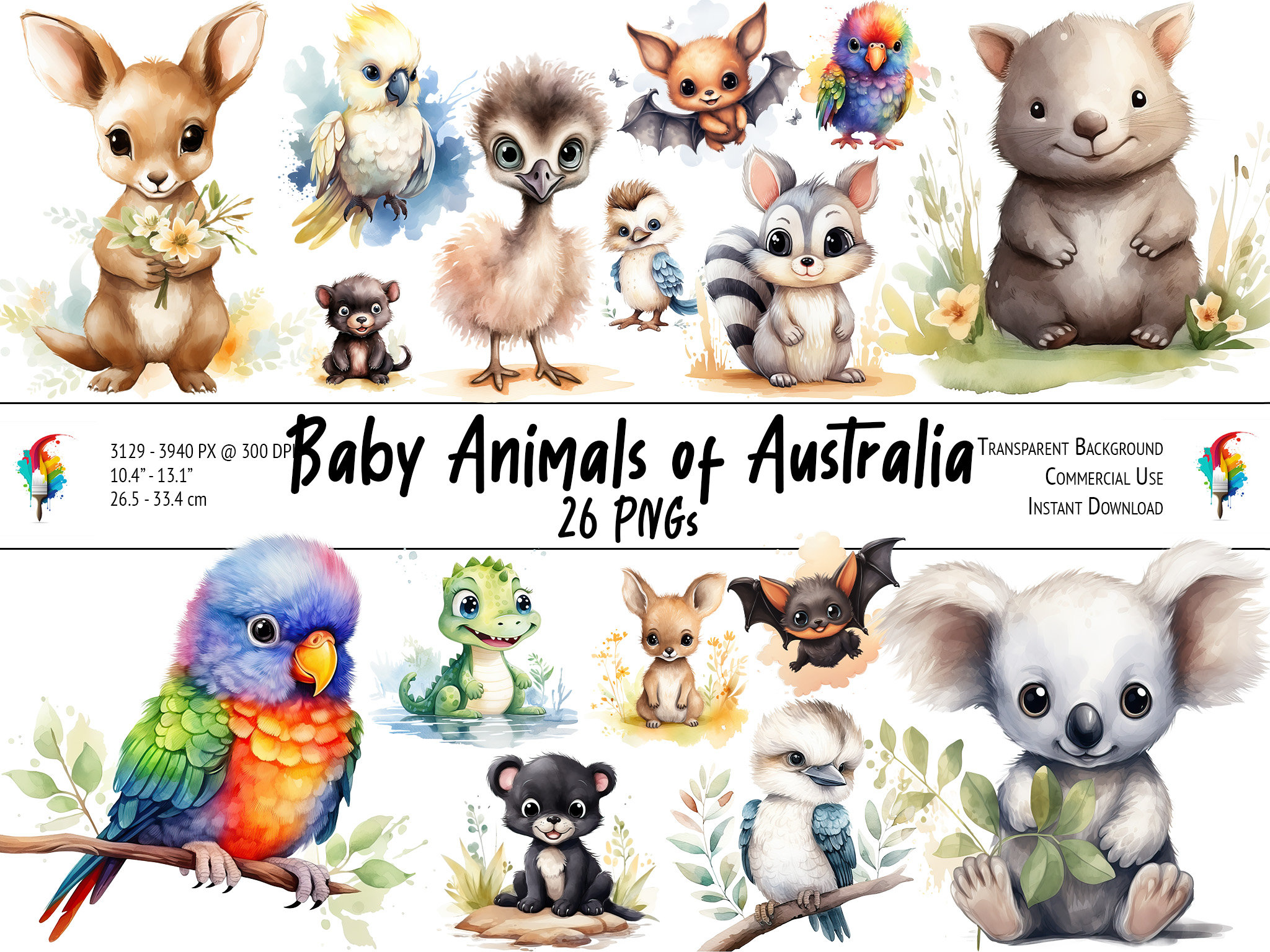 26 Baby Animals of Australia Clipart Bundle, Cute Animals Clipart, Baby ...