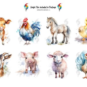 20 Farm Animals Clipart Bundle, Watercolor Clipart Bundle, Cute Animals ...
