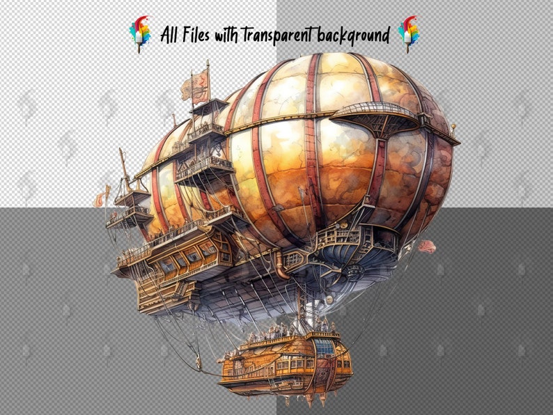16 Steampunk Water and Air Vehicles Clipart Bundle, Watercolor ...
