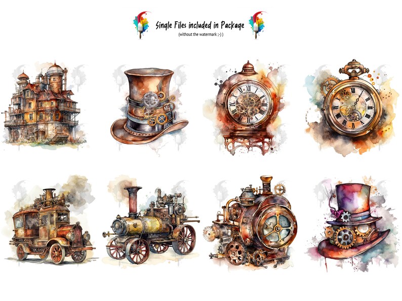 20 Watercolor Steampunk Cliparts Fantasy Graphics Bundle - Etsy