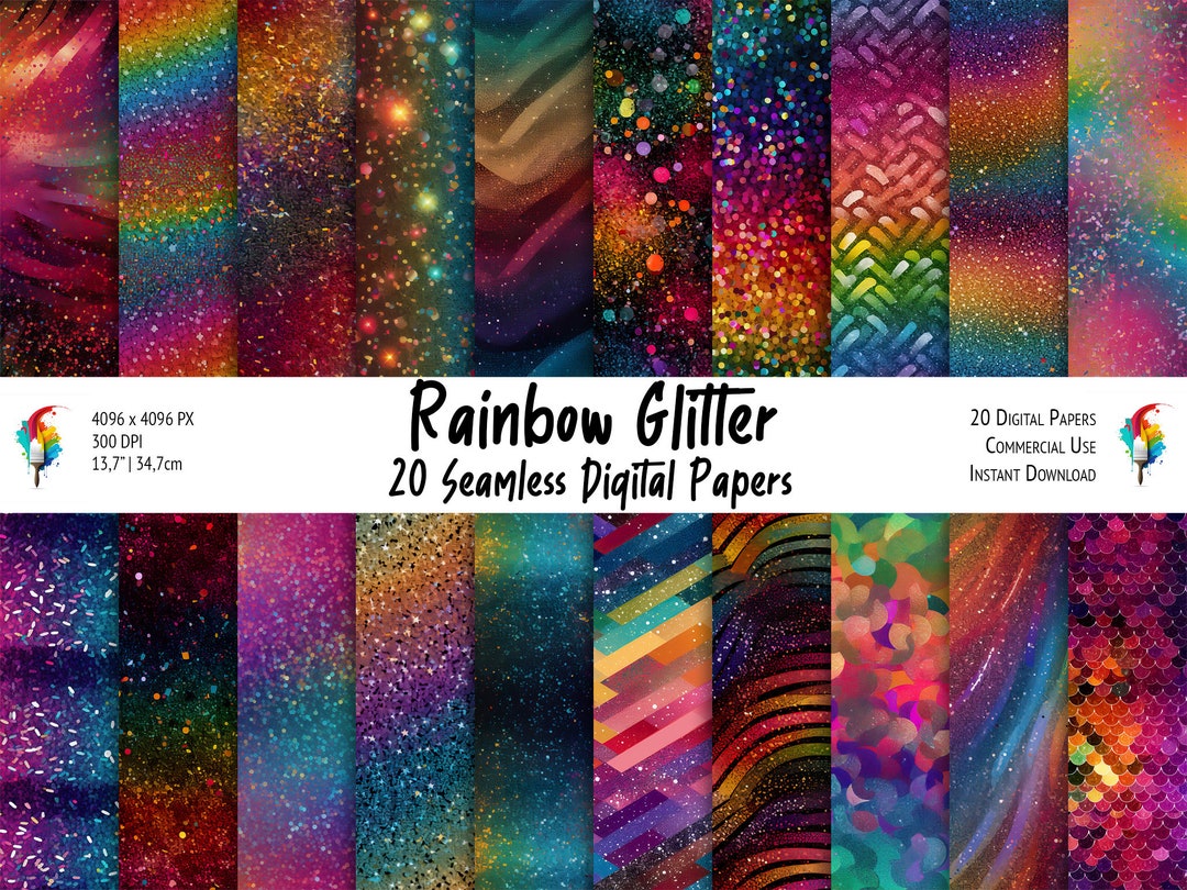 20 Rainbow Glitter Seamless Digital Papers, Rainbow Sparkle Paper ...