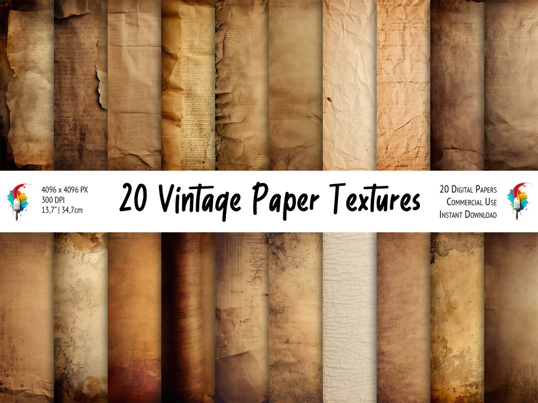 20 Vintage Paper Textures, Antique Distressed Aged Paper Backgrounds ...