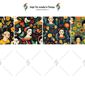Frida Kahlo Digital Paper Bundle, Seamless Patterns in the Style of ...