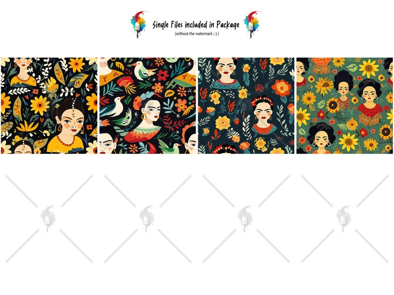 Frida Kahlo Digital Paper Bundle, Seamless Patterns in the Style of ...