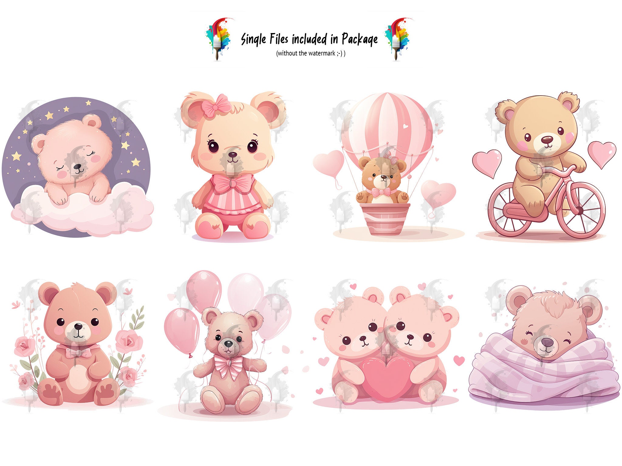 Baby Girl Teddy Bears Clipart Bundle for Printing and Sublimation ...