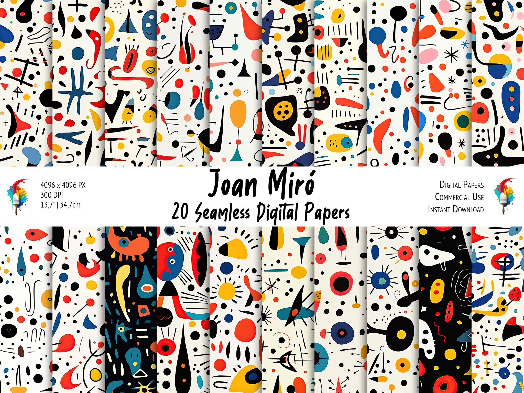 Miró Digital Paper Bundle, Seamless Patterns in the Style of Joan Miró ...