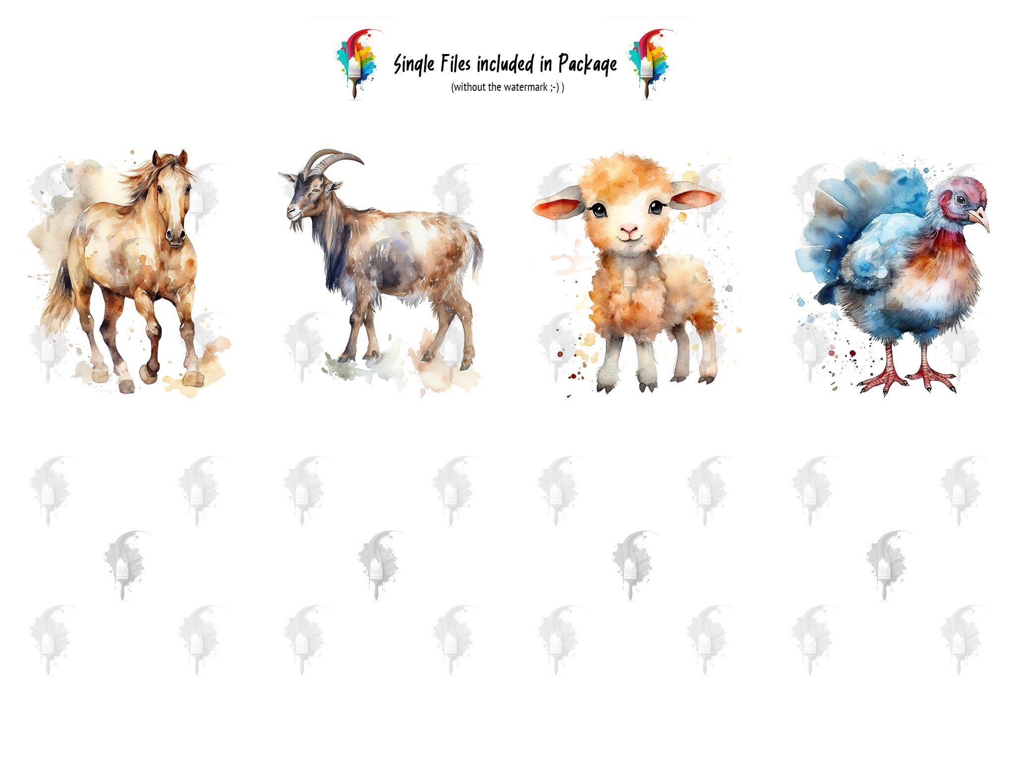 20 Farm Animals Clipart Bundle, Watercolor Clipart Bundle, Cute Animals ...