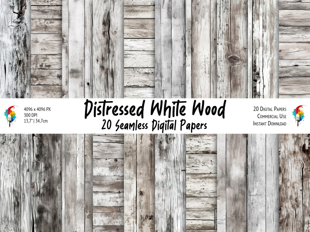 Distressed White Wood Seamless Textures, Weathered White Wood Digital ...