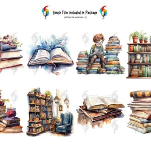 Watercolor Books Clipart Bundle, Book Lover and Reading Designs for ...
