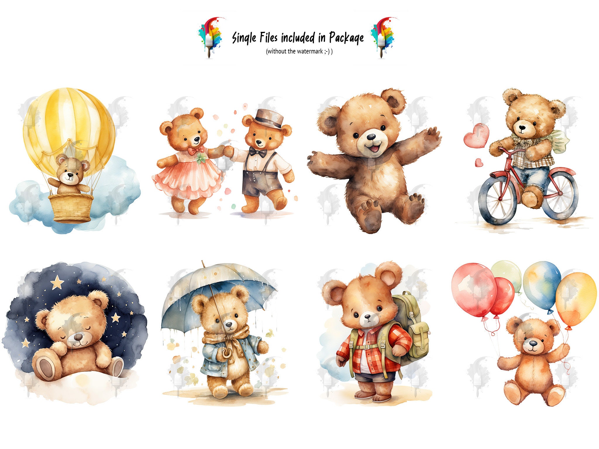 Watercolor Teddy Bear Clipart Bundle, Baby Clipart, Baby Shower ...