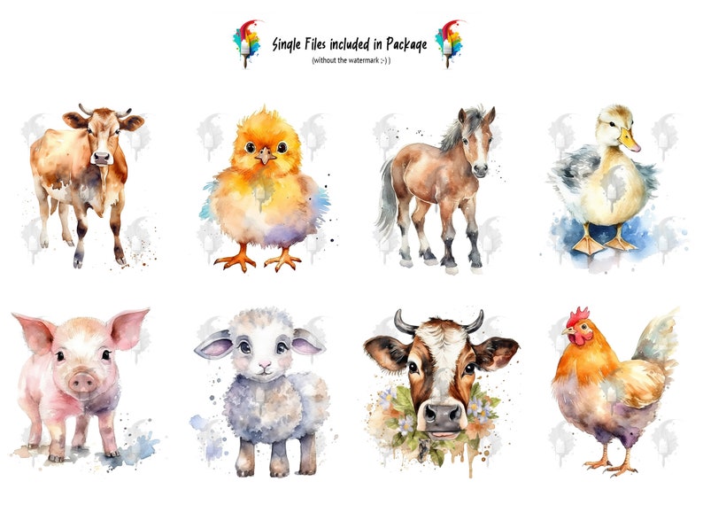 20 Farm Animals Clipart Bundle, Watercolor Clipart Bundle, Cute Animals ...