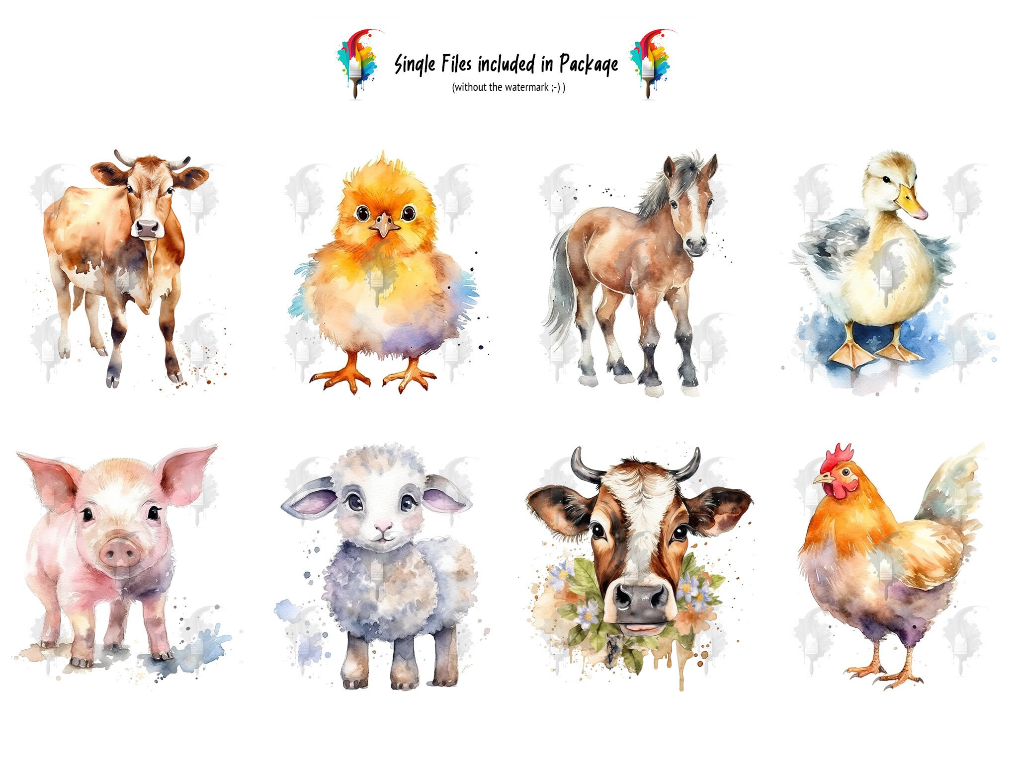 20 Farm Animals Clipart Bundle Watercolor Clipart Bundle - Etsy