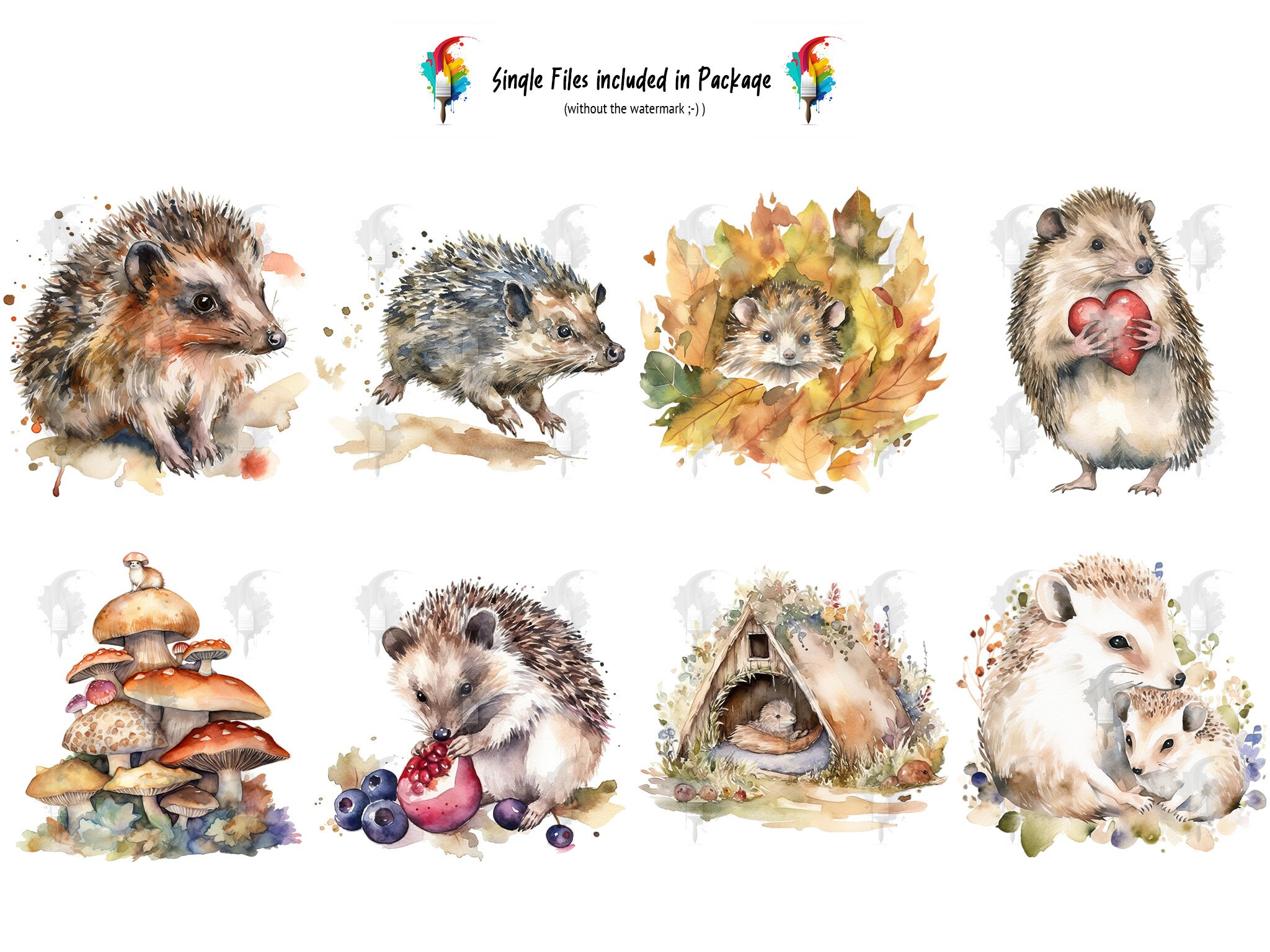 Cute Watercolor Hedgehog Clipart Bundle Woodland Animals - Etsy