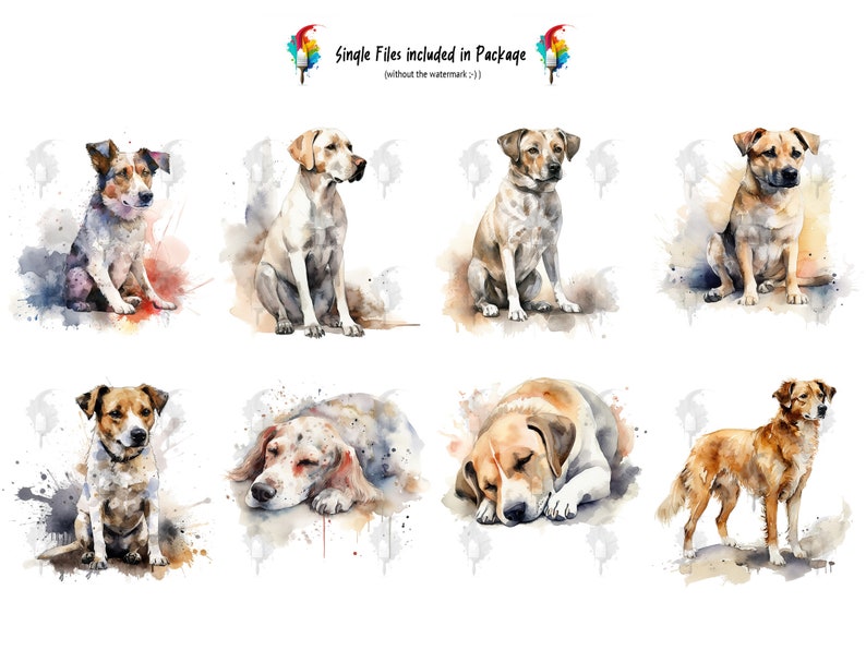 20 Watercolor Dog Cliparts, Watercolor Clipart Bundle, Dogs Clipart ...