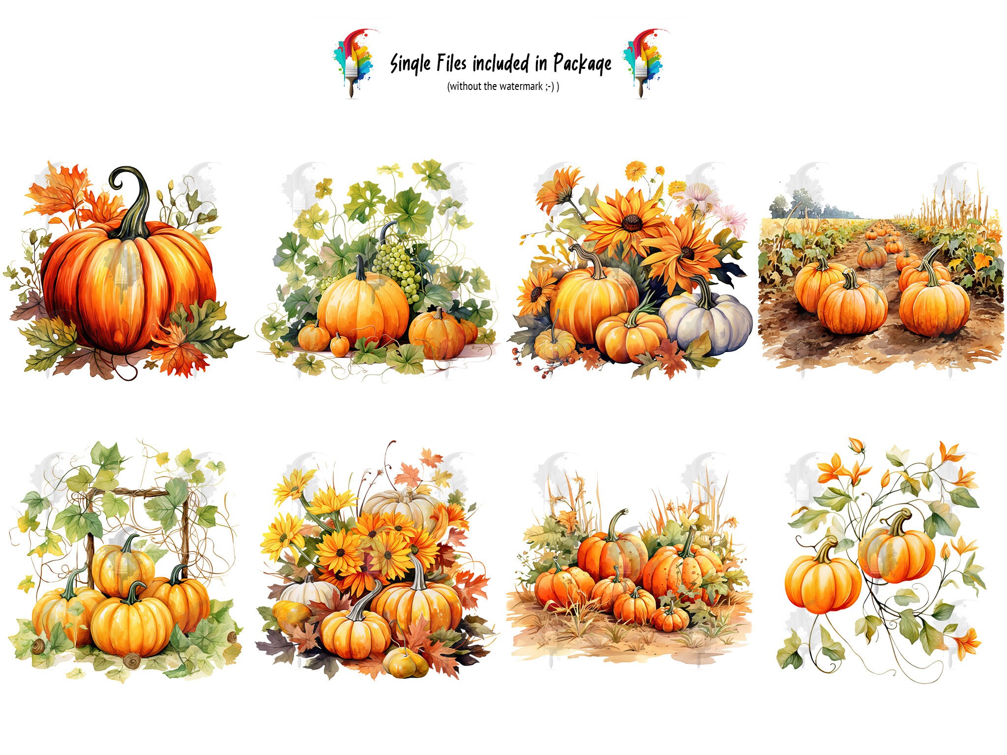 24 Watercolor Pumpkin Clipart Bundle, Fall Clipart, Autumn Graphics ...