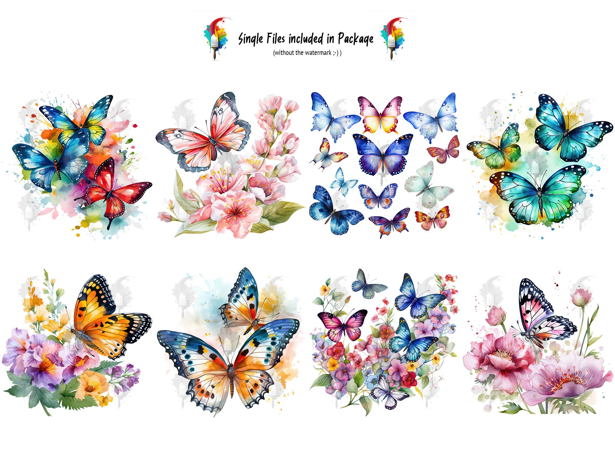 Butterfly Clipart Bundle, Butterflies PNG Bundle, Floral Clipart ...