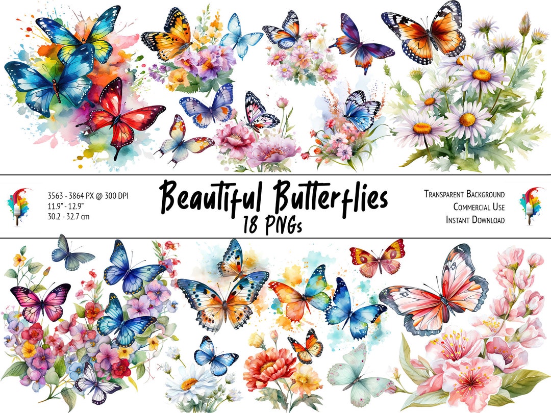 Butterfly Clipart Bundle, Butterflies PNG Bundle, Floral Clipart ...