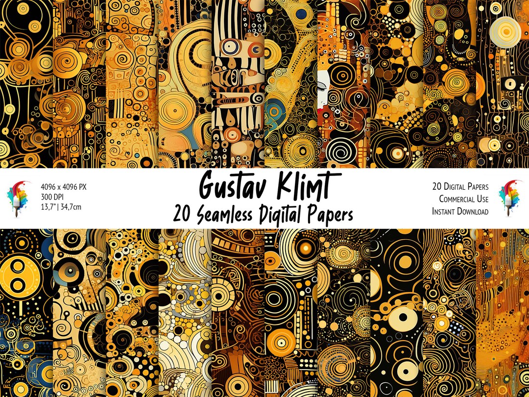 Gustav Klimt Digital Paper Bundle, Seamless Patterns in the Style of ...