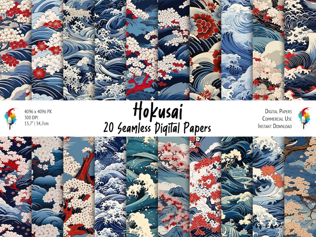 Hokusai Digital Paper Bundle, Seamless Patterns in the Style of ...