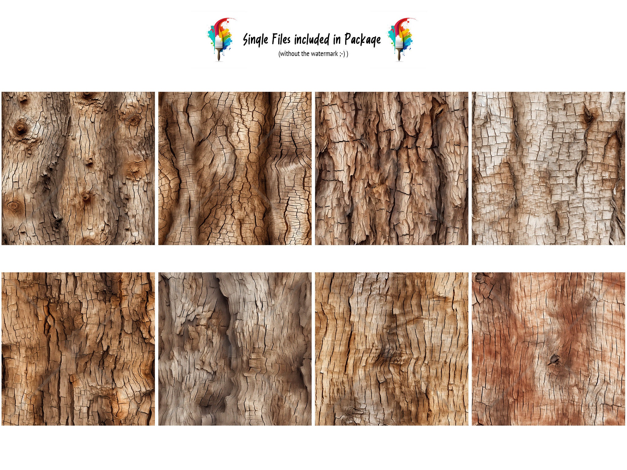 Seamless Tree Bark Textures Bundle, Natural Wood Texture Digital Paper ...