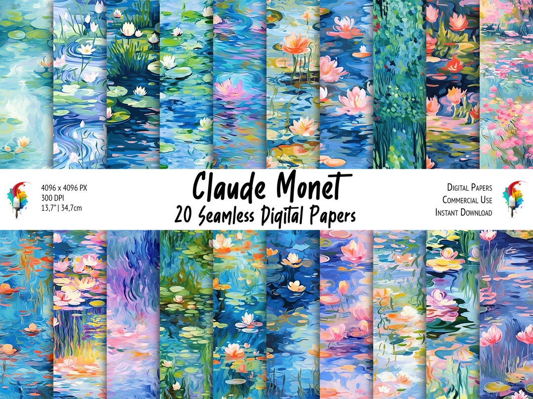 Claude Monet Digital Paper Bundle, Seamless Patterns in the Style of ...