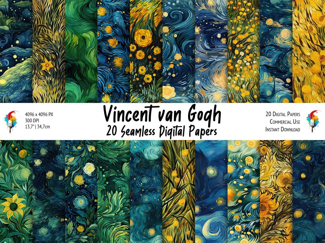 Van Gogh Digital Paper Bundle, Seamless Patterns in the Style of ...