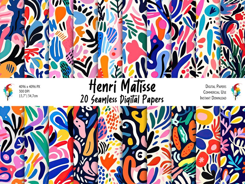 Matisse Digital Paper Bundle, Seamless Patterns in the Style of Henri ...