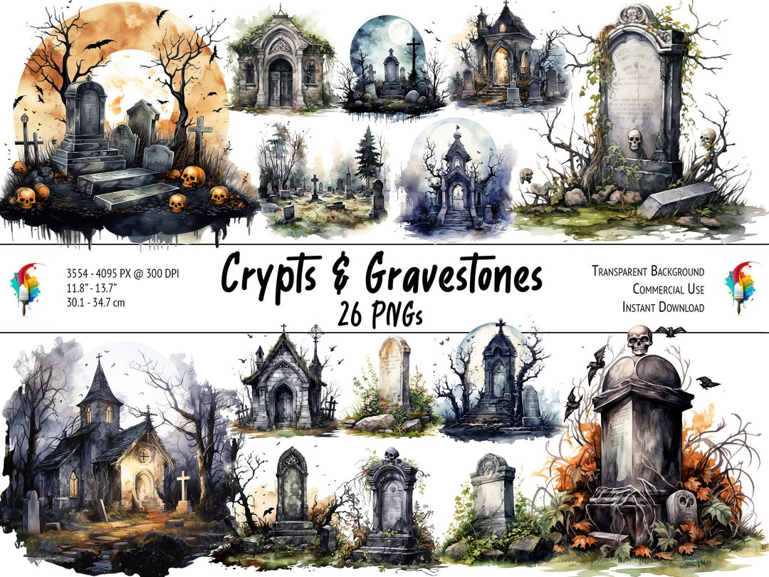 Crypts and Gravestones Clipart Bundle, Halloween Clipart Bundle, Spooly ...