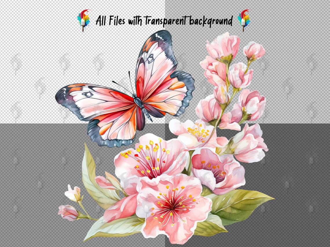 Butterfly Clipart Bundle, Butterflies PNG Bundle, Floral Clipart ...