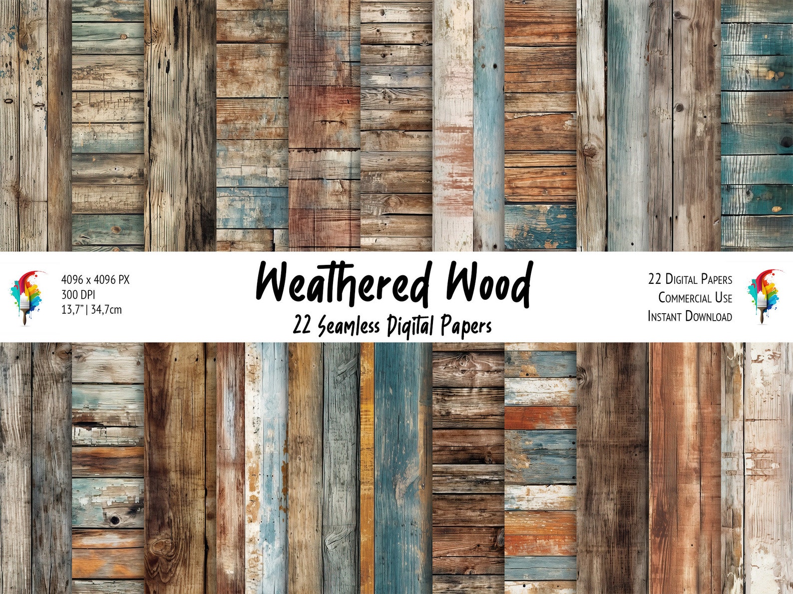 22 Seamless Weathered Wood Textures - Digital Backdrop Bundle - Digital ...